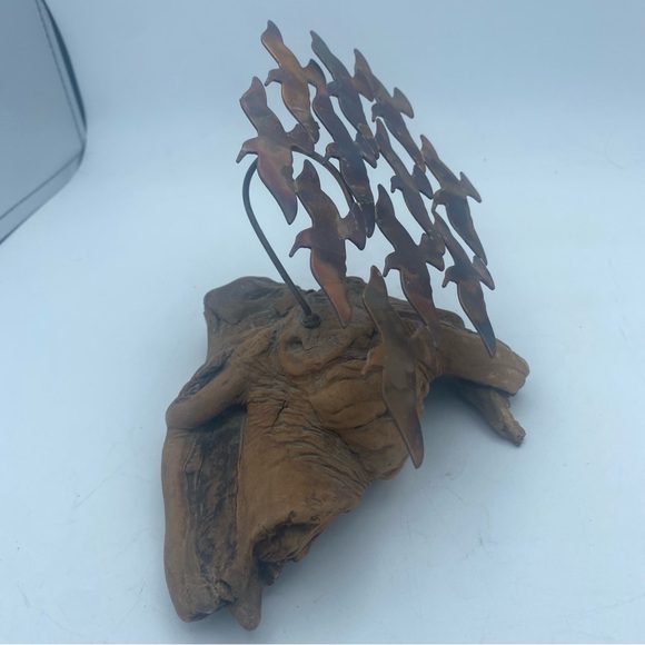 Art | Vtg Mcm The Metal Man Birds In Flight Sculpture Manzanita Wood Al ...